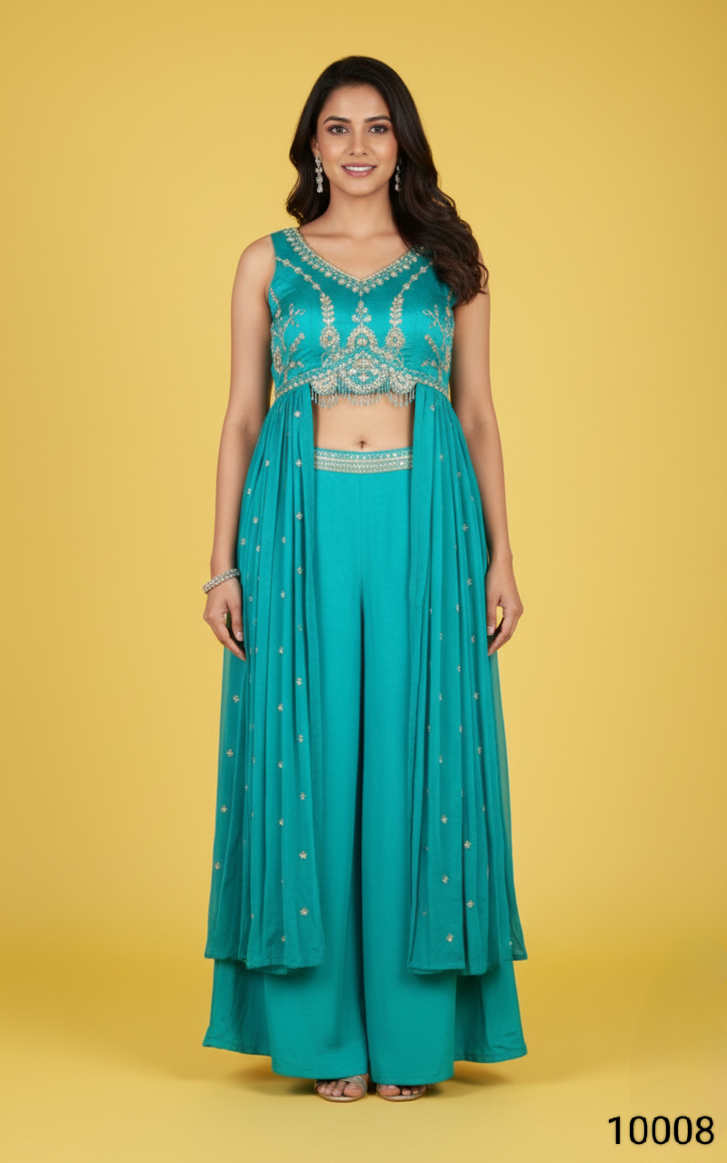 Green Colour Plazo Set(LE-WPZS_10008) – Carron Clothing