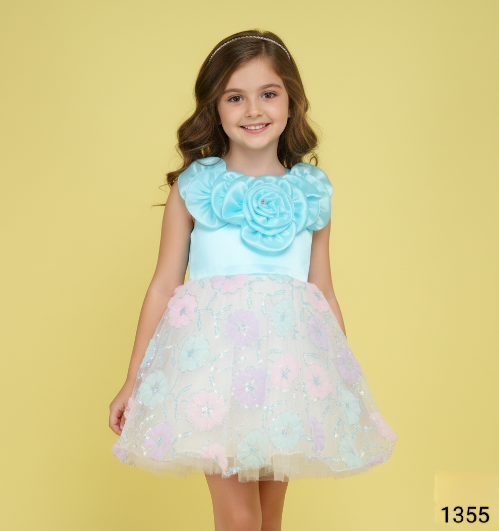 Firozi Colour Party Frock(GE-GFRP_1355) – Carron Clothing
