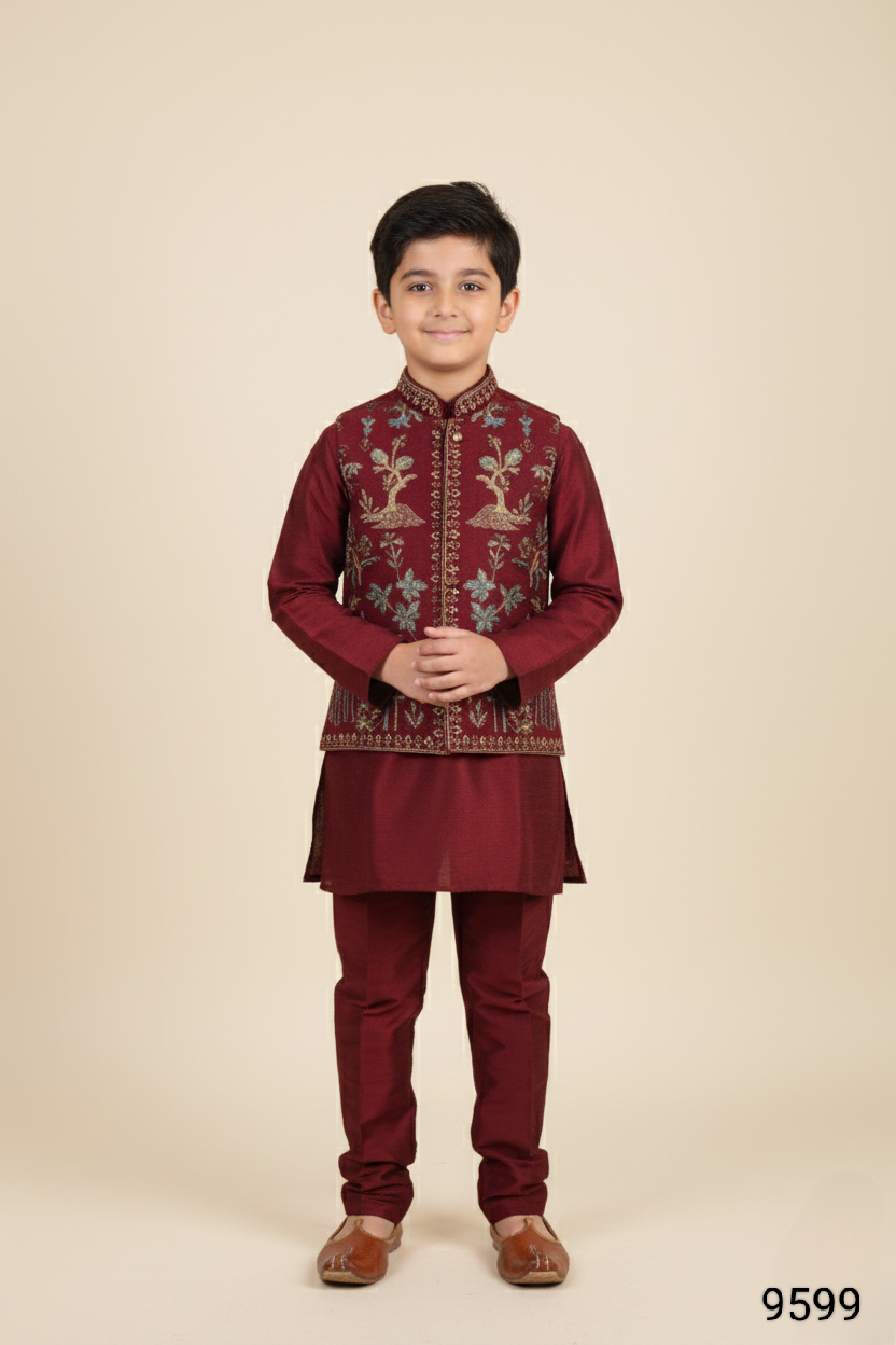 Maroon Colour Jacket Kurta Set(BE-BBUS_9599) – Carron Clothing