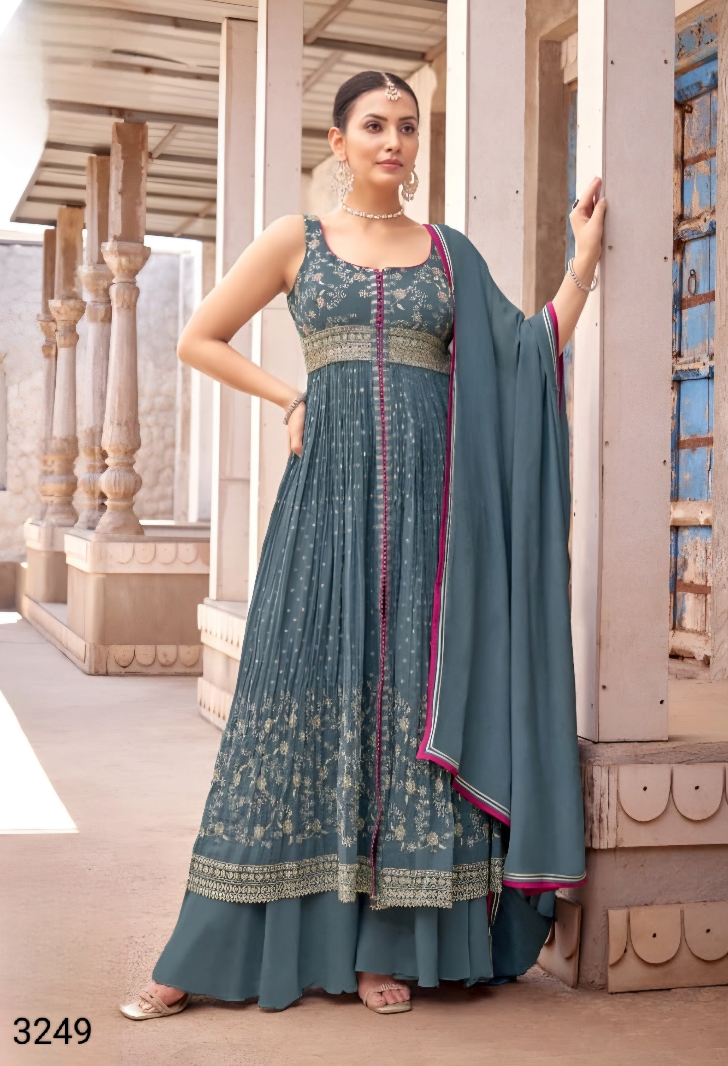 Grey Colour Plazo Set(LE-WPZS_3249) – Carron Clothing