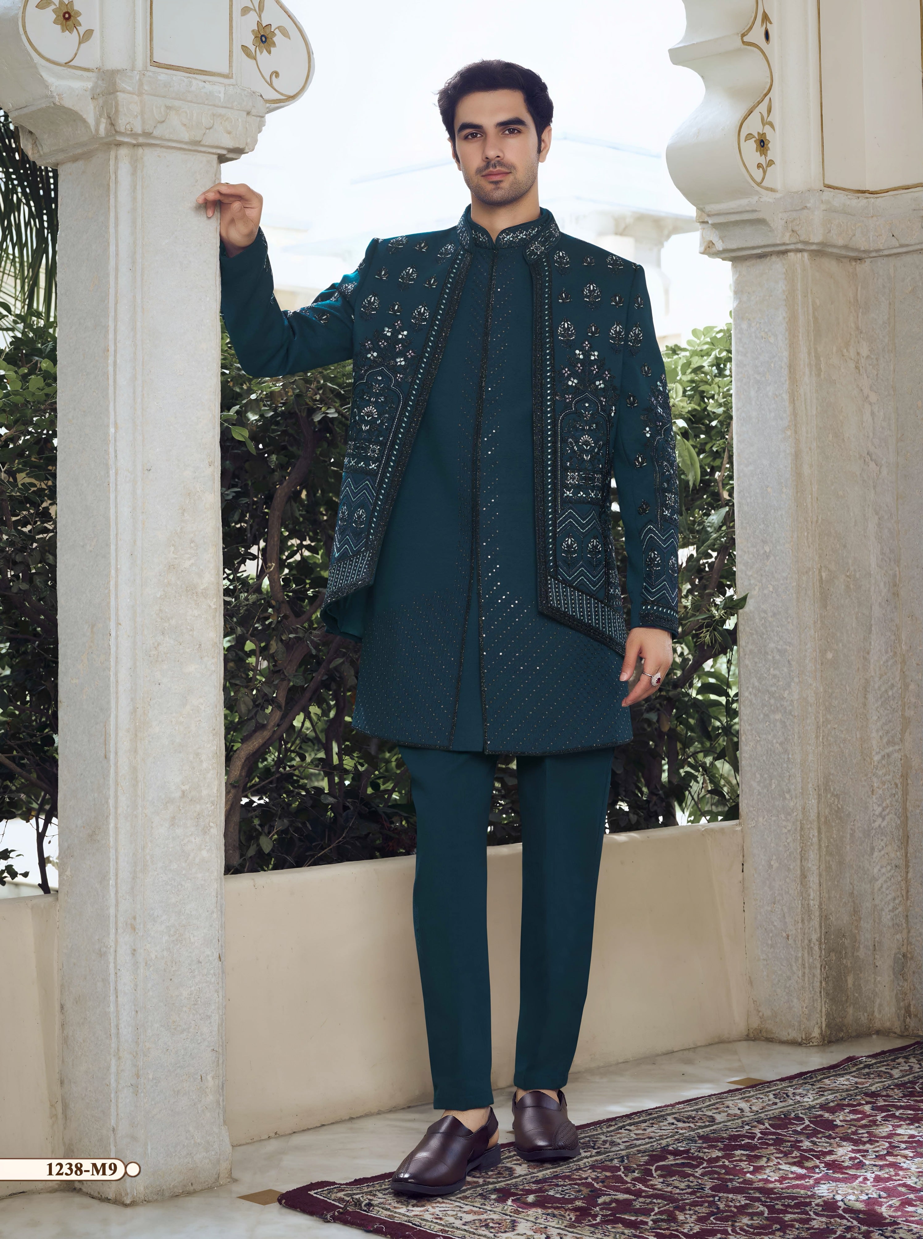 Teal Blue Colour Indo Western(ME-MINW_1238) – Carron Clothing